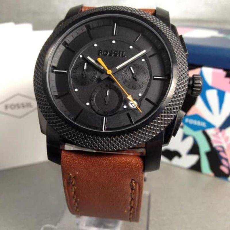 Men's Fossil Machine Brown Leather Chronograph Watch - Elite Club